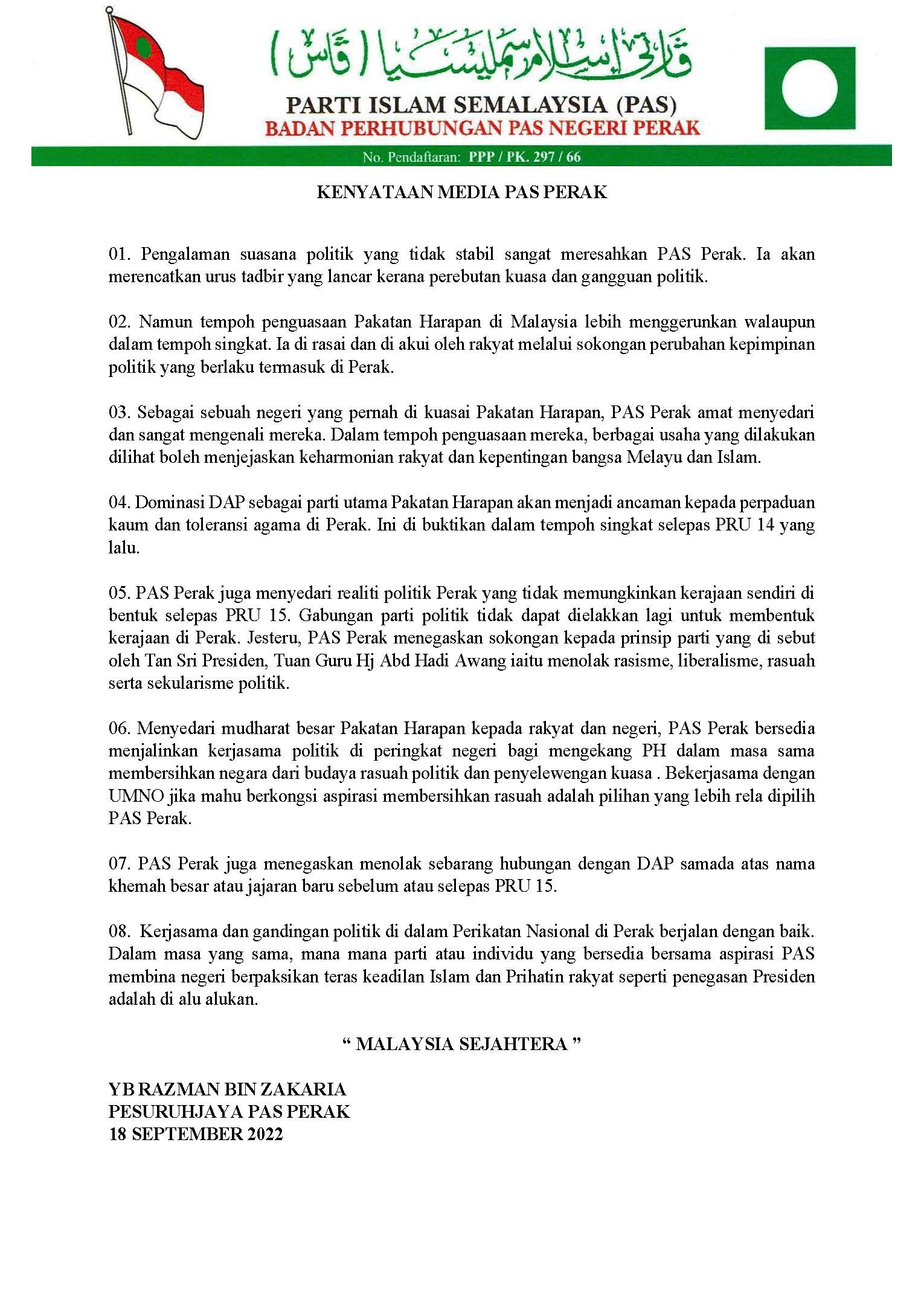KENYATAAN MEDIA PAS PERAK - Berita Parti Islam Se Malaysia (PAS)